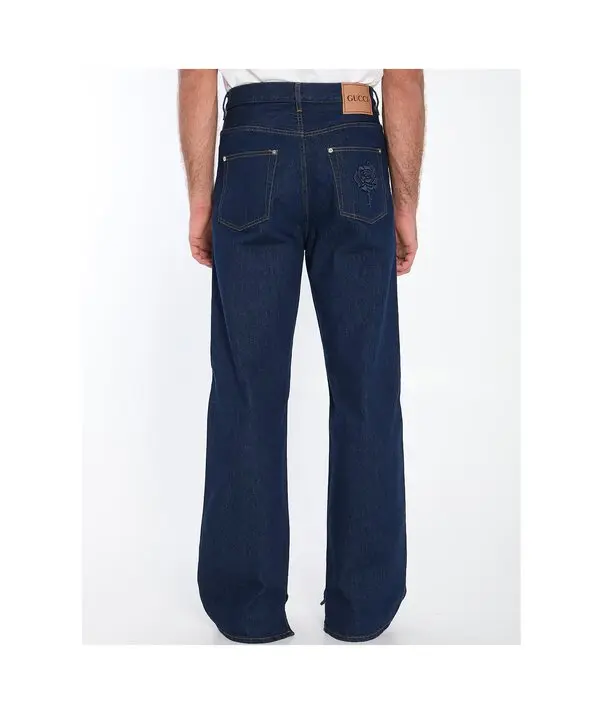 Gucci High-waisted Wide-leg Jeans With Embroidered Detail