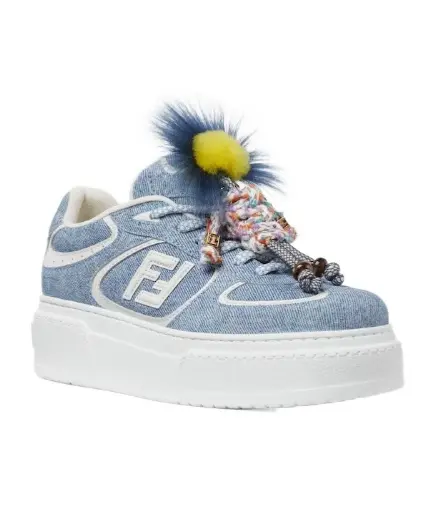 Fendi Match Platform Low-top Sneakers With Denim-effect Print - Light Blue