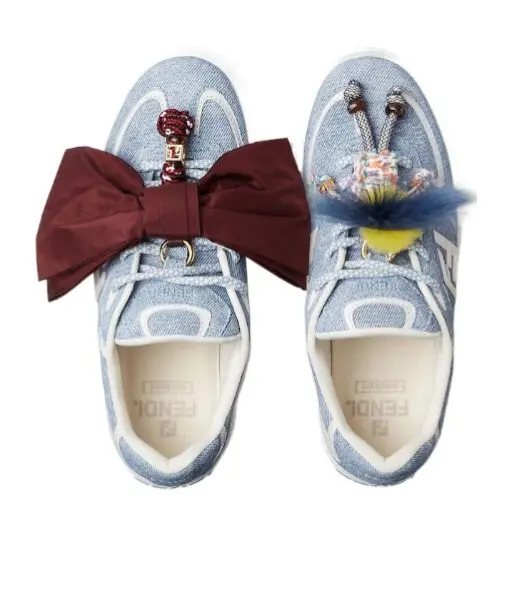 Fendi Match Platform Low-top Sneakers With Denim-effect Print - Light Blue