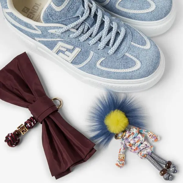 Fendi Match Platform Low-top Sneakers With Denim-effect Print - Light Blue