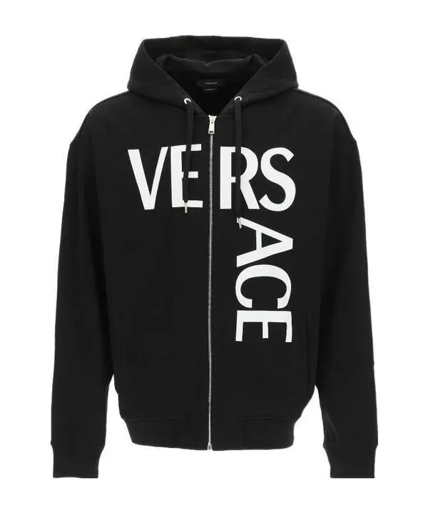 Versace Logo Printed Zip-up Hoodie