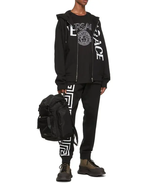 Versace Logo Printed Zip-up Hoodie