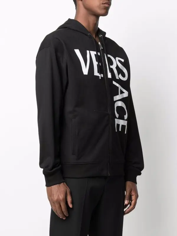 Versace Logo Printed Zip-up Hoodie