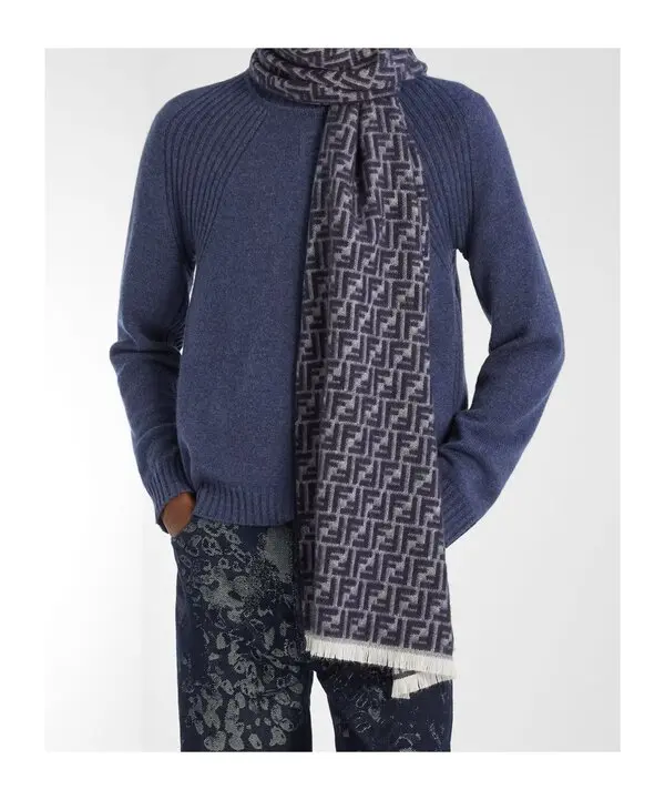 Fendi Ff Logo Jacquard Fringed-edge Scarf