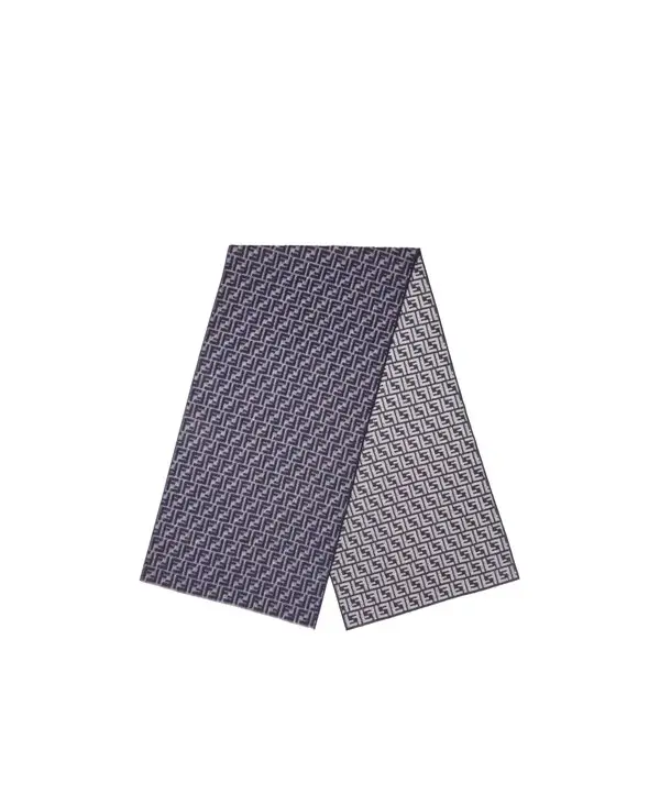 Fendi Ff Logo Jacquard Fringed-edge Scarf - Gray