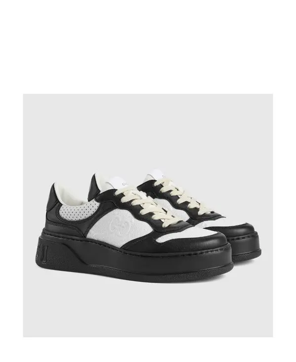 Gucci Gg Embossed Low-top Sneakers With Buckle Detail - Black