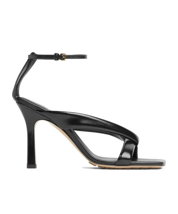 Bottega Veneta Riva Square Toe Stiletto Sandals - Black
