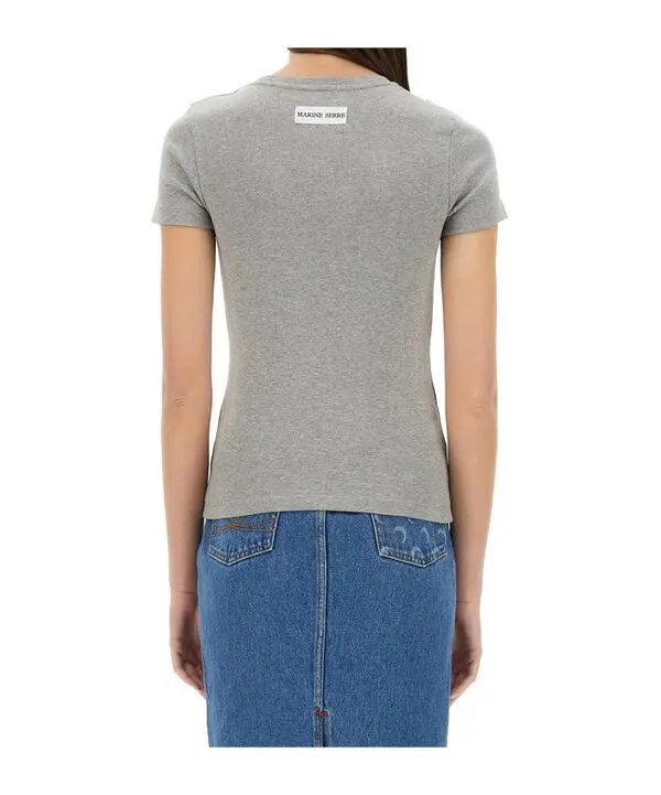 MARINE SERRE Embroidered Crescent Moon Crewneck T-shirt - Gray