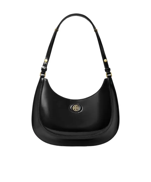 Tory Burch Logo Plaque Zipped Shoulder Bag - Black