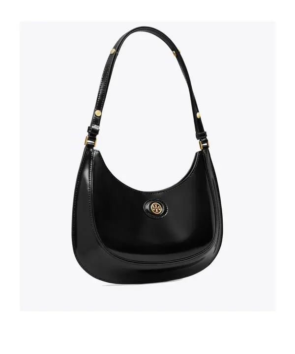 Tory Burch Logo Plaque Zipped Shoulder Bag - Black