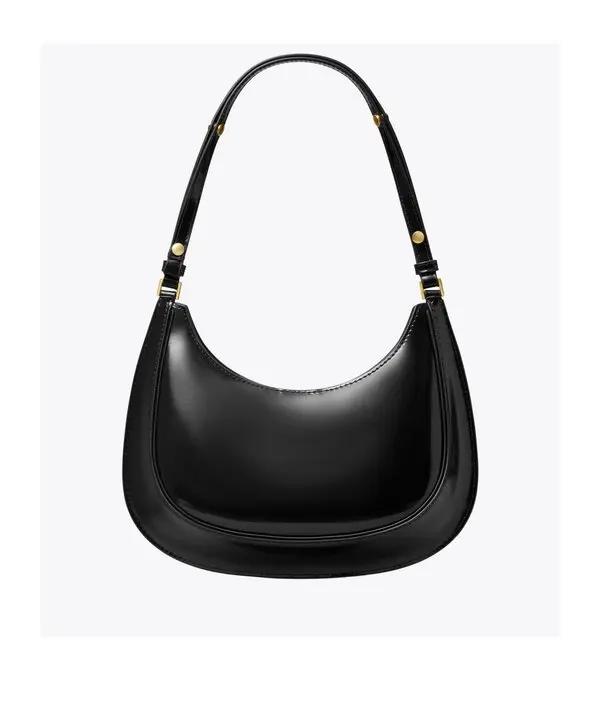 Tory Burch Logo Plaque Zipped Shoulder Bag - Black