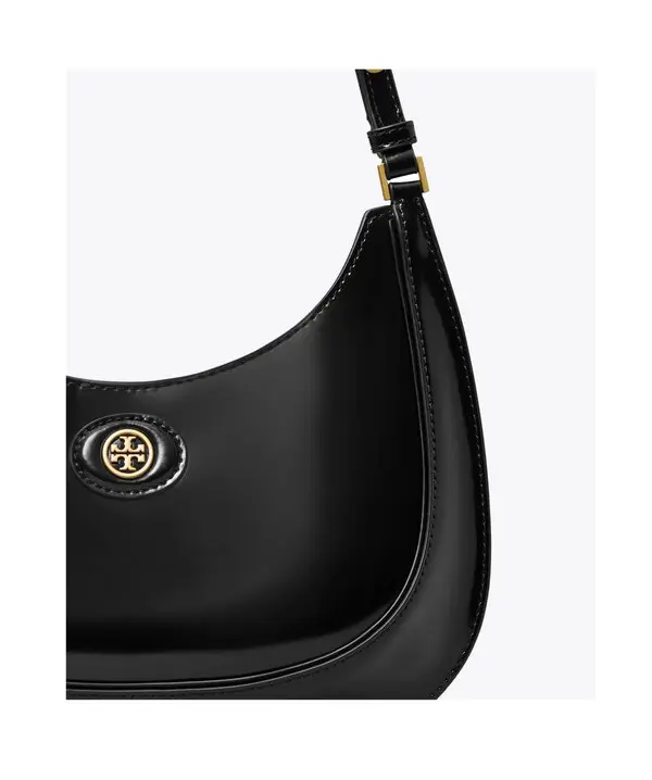 Tory Burch Logo Plaque Zipped Shoulder Bag - Black