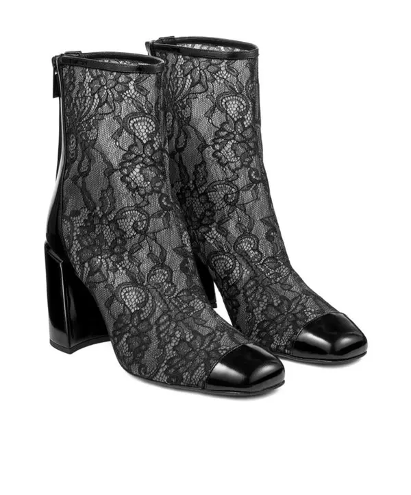 JIMMY CHOO Lace Panelling Block Heel Ankle Boots