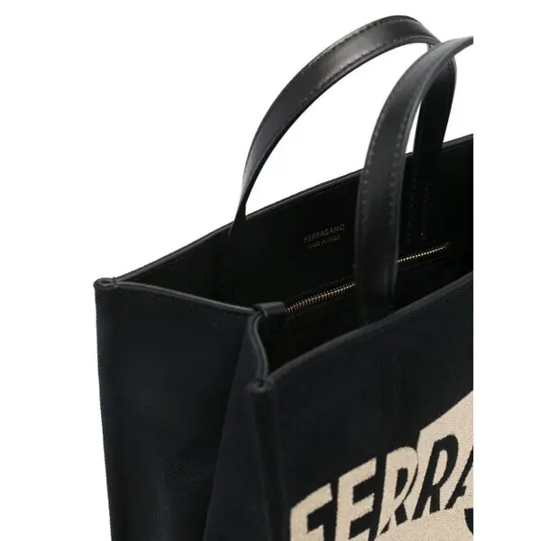 FERRAGAMO Logo-jacquard Raffia Tote Bag - Black