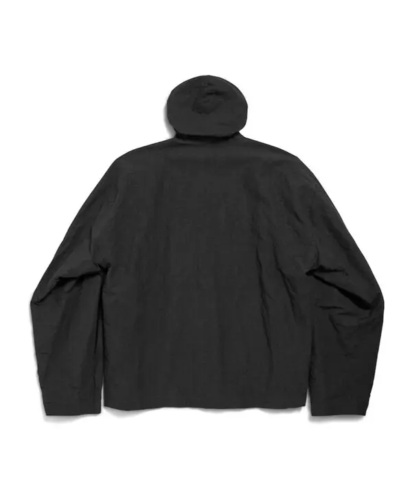 Balenciaga Logo Embroidered Zip-up Hooded Jacket - Black