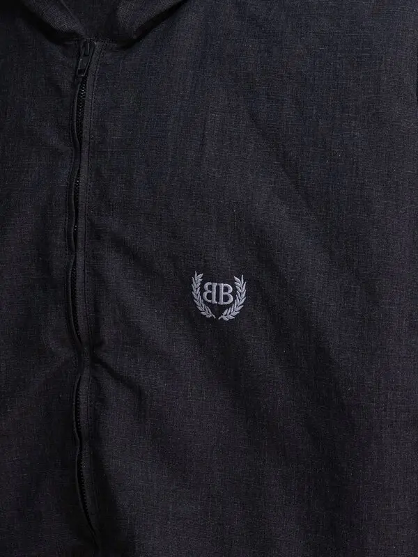 Balenciaga Logo Embroidered Zip-up Hooded Jacket - Black