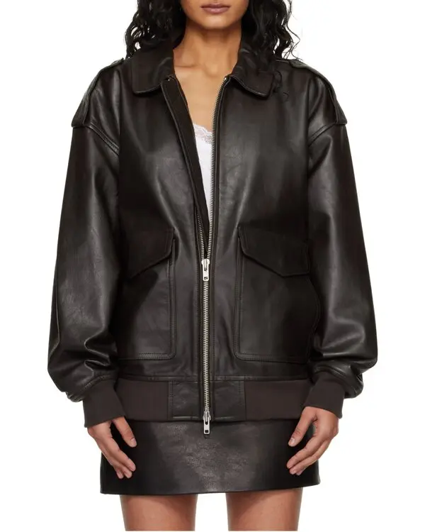THE FRANKIE SHOP Viper Leather Bomber Jacket - Brown