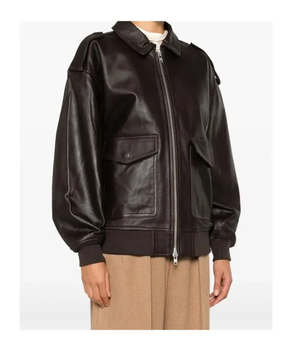 THE FRANKIE SHOP Viper Leather Bomber Jacket - Brown