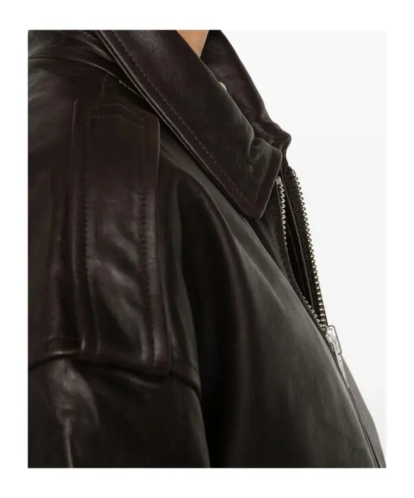 THE FRANKIE SHOP Viper Leather Bomber Jacket - Brown