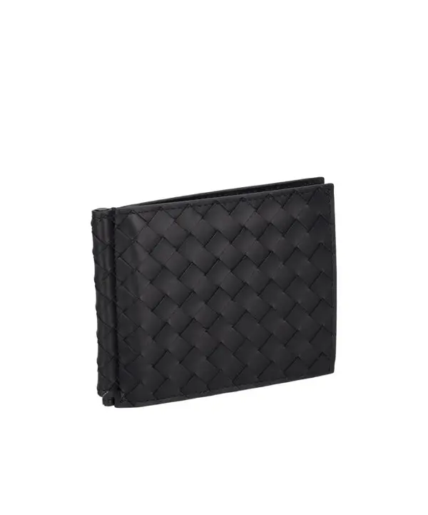 Bottega Veneta Woven Detailed Bi-fold Wallet - Black