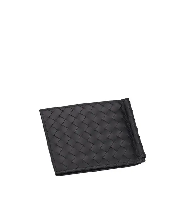 Bottega Veneta Woven Detailed Bi-fold Wallet - Black