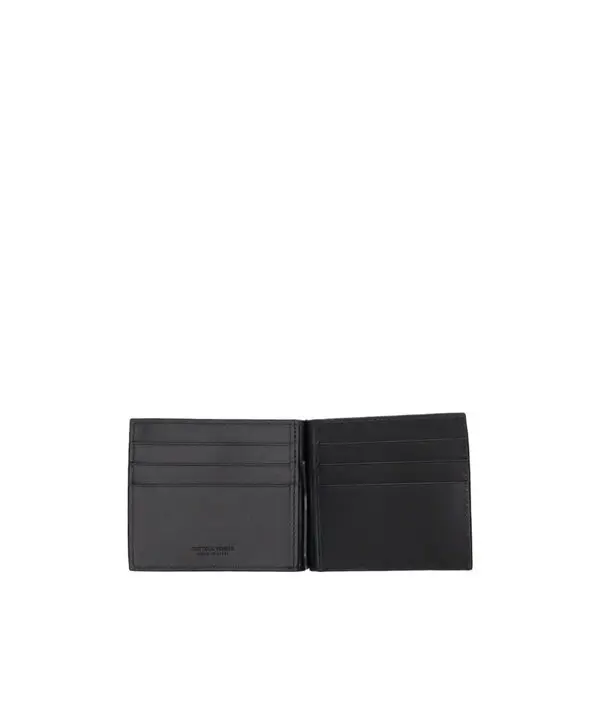 Bottega Veneta Woven Detailed Bi-fold Wallet - Black
