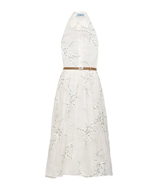 Prada Sleeveless Belted Midi Shirt Dress - White