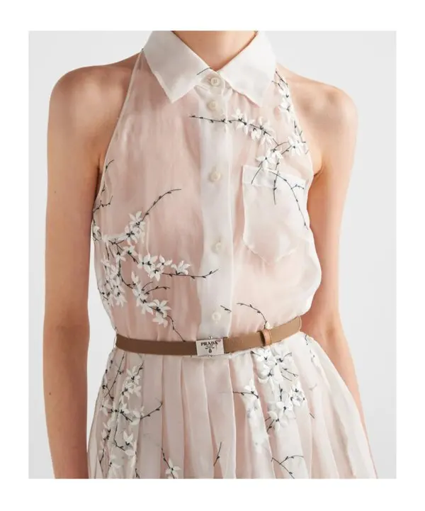 Prada Sleeveless Belted Midi Shirt Dress