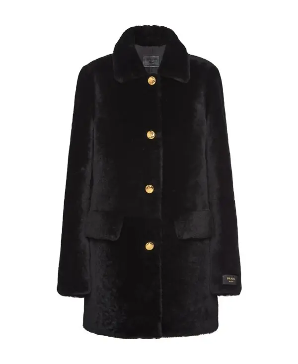 Prada Shearling Fur Coat - Black