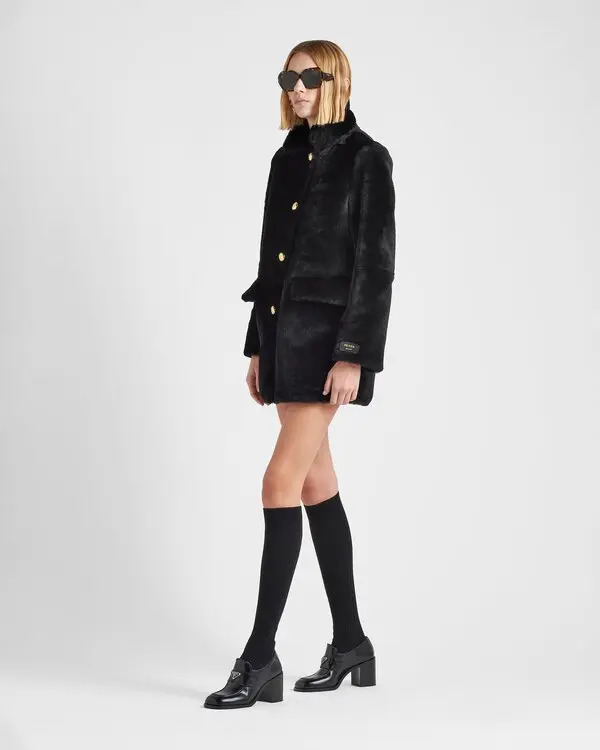 Prada Shearling Fur Coat - Black