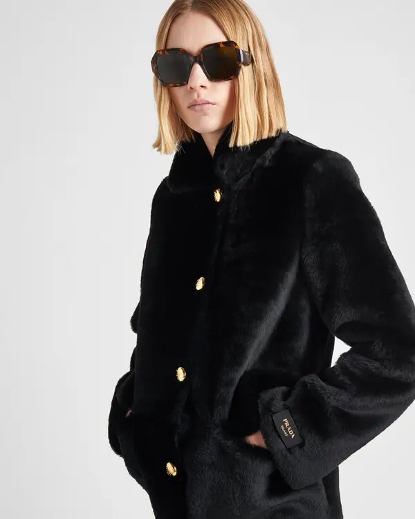 Prada Shearling Fur Coat - Black