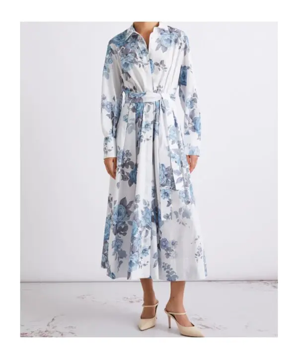 Marella Floral Print Cotton Poplin Shirt Dress