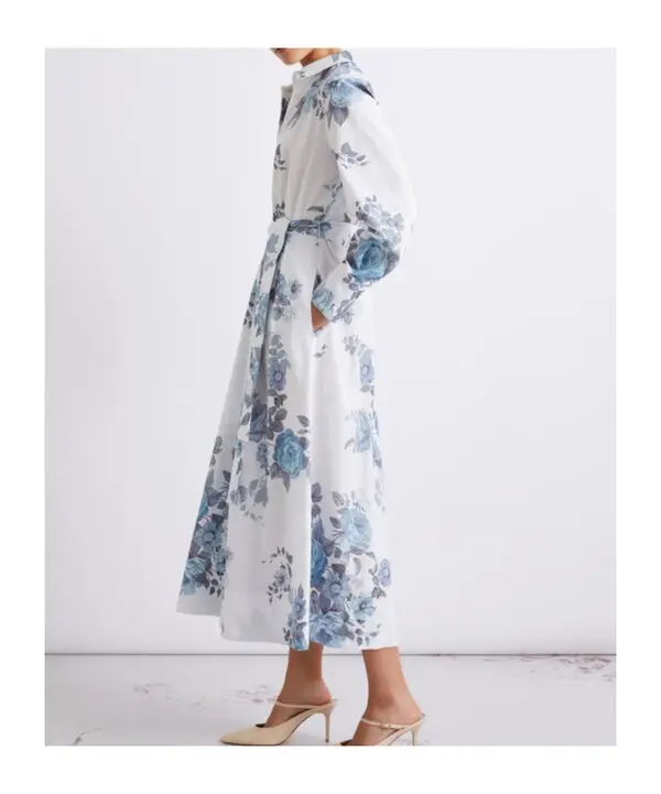 Marella Floral Print Cotton Poplin Shirt Dress