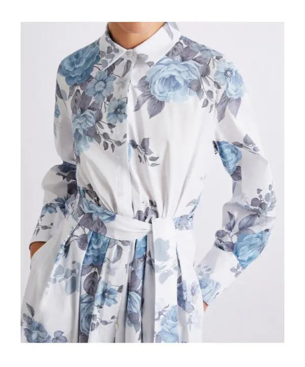 Marella Floral Print Cotton Poplin Shirt Dress