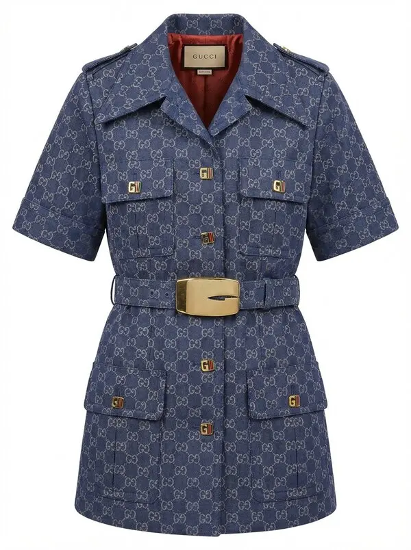 Gucci Gg Monogram Belted Dress