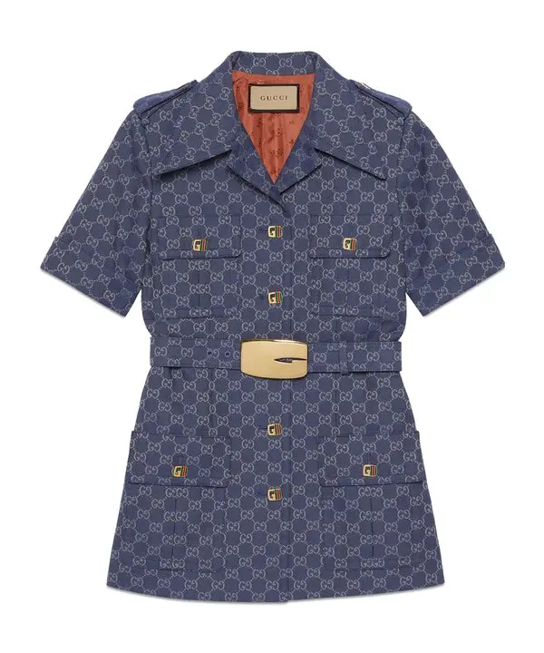 Gucci Gg Monogram Belted Dress