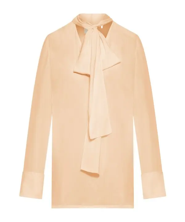Sportmax Pussy-bow Long-sleeved Crepe De Chine Shirt - Nude