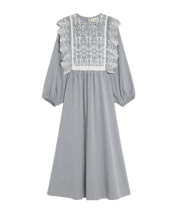 Max Mara Gingham Cotton Dress With Broderie Anglaise Embroidery