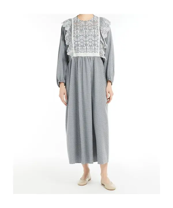 Max Mara Gingham Cotton Dress With Broderie Anglaise Embroidery