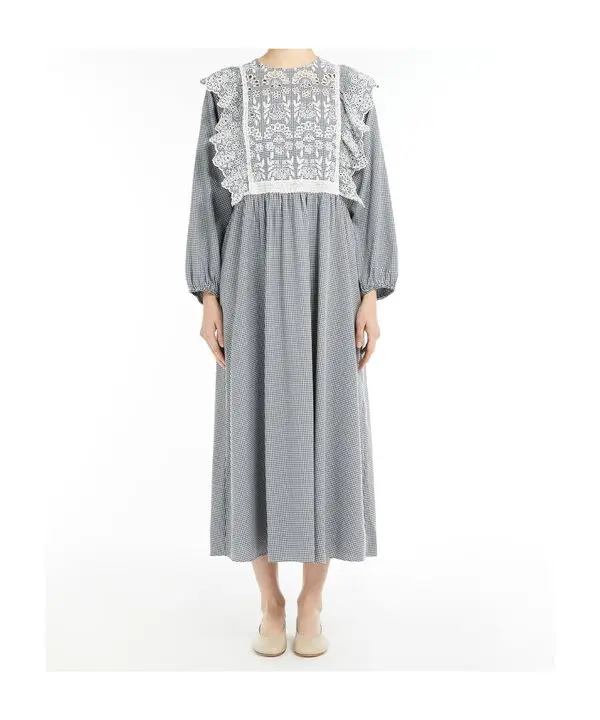 Max Mara Gingham Cotton Dress With Broderie Anglaise Embroidery