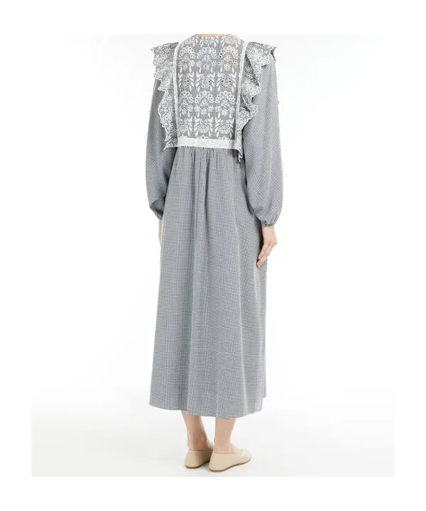 Max Mara Gingham Cotton Dress With Broderie Anglaise Embroidery