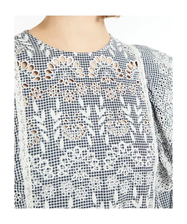 Max Mara Gingham Cotton Dress With Broderie Anglaise Embroidery