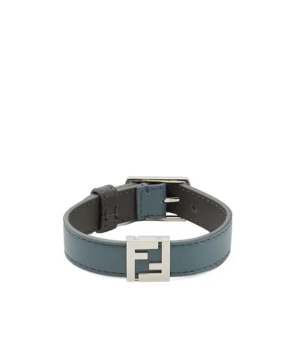 Fendi Ff Logo Plaque Leather Bracelet - Light Blue