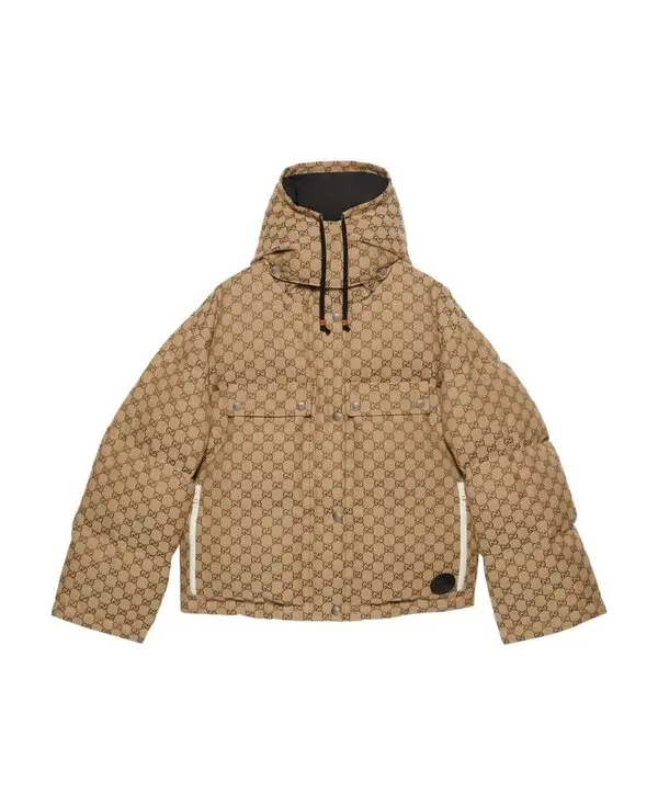 Gucci Gg Cotton Canvas Puffer Jacket - Camel/ebony
