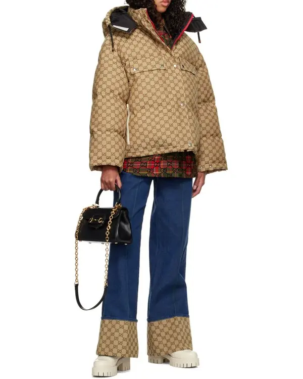 Gucci Gg Cotton Canvas Puffer Jacket - Camel/ebony