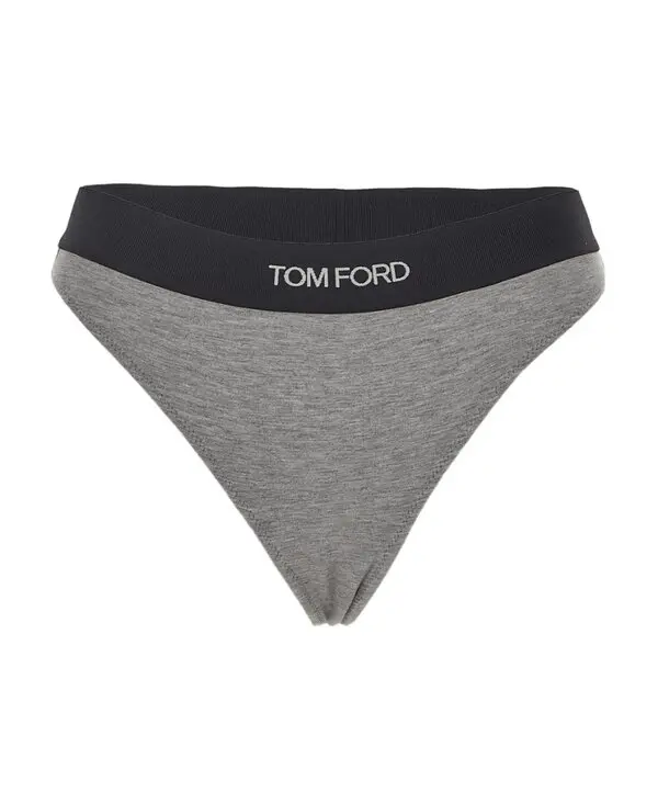 TOM FORD Logo-waistband Stretch Thongs - Gray