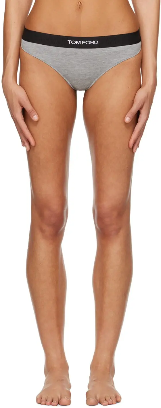 TOM FORD Logo-waistband Stretch Thongs - Gray