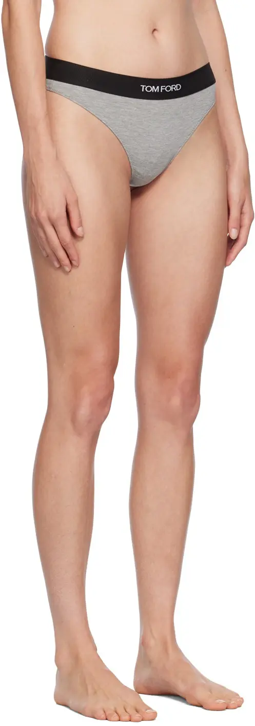 TOM FORD Logo-waistband Stretch Thongs - Gray