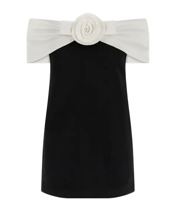 SELF-PORTRAIT Crepe Flower Mini Dress - Black
