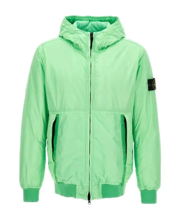 Stone Island Logo Patch Hooded Jacket - Light Green